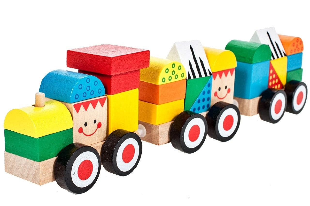 Tren din lemn cu zambete colorate, Malplay 105882– topstrong.ro